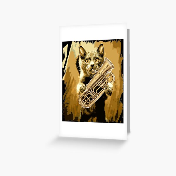 "Tuba Player Funny Cat Playing Tuba" Greeting Card for Sale by ...