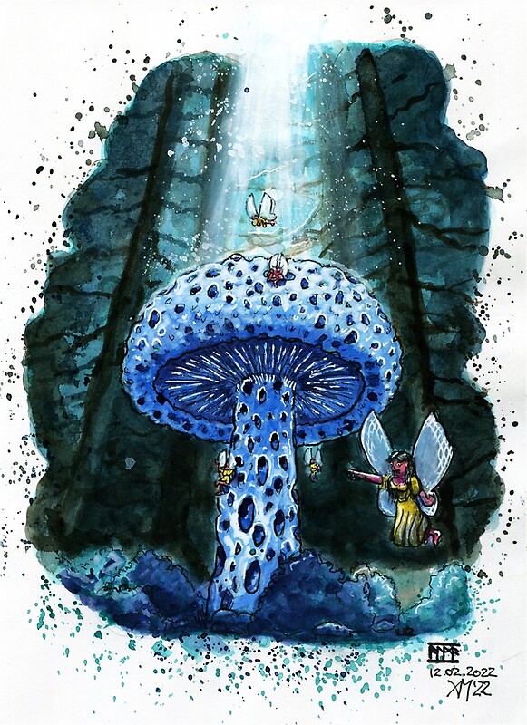 "Blue milk cap and fairies" by TAMaassen | Redbubble