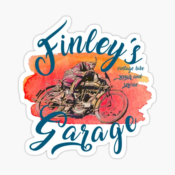 "Finley's garage" Sticker by partsmanrod | Redbubble