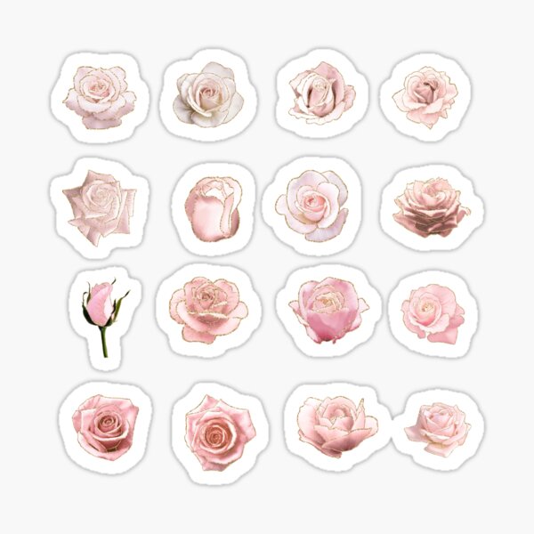 "Pink and Gold. Roses with Glitter" Sticker by WatercolorByLu | Redbubble