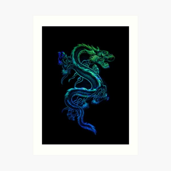 "Blue Neon Japanese Dragon Japanese Ancient Dragon Art" Art Print for ...