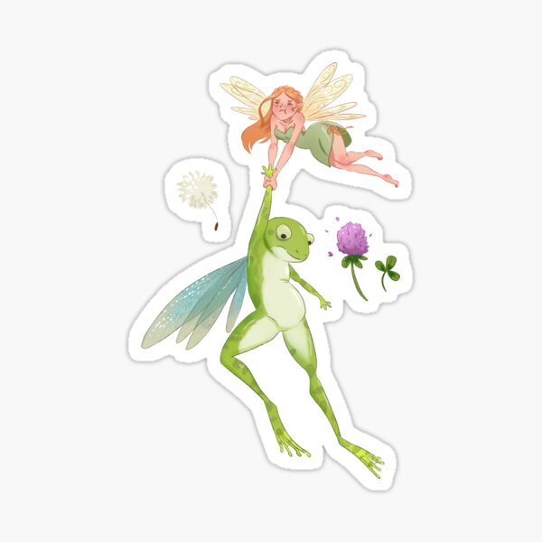 "Faeries and flying frogs | sage green" Sticker by Maysoulrose | Redbubble