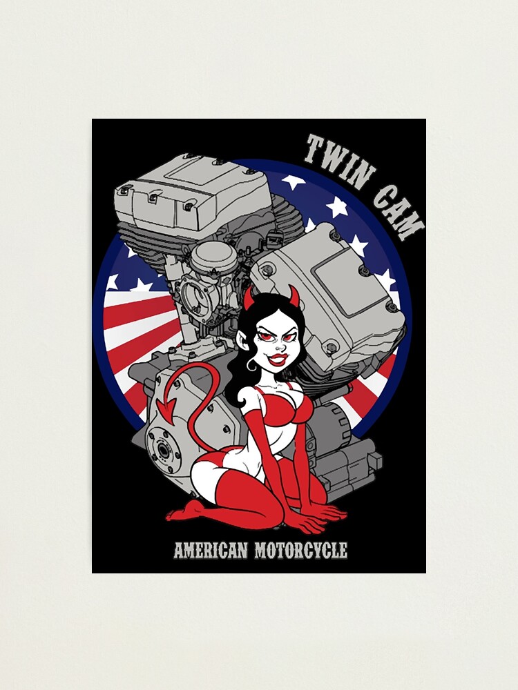 "HD Twin Cam Motorcycle Biker Hot She Devil Pinup Retro Moto ...
