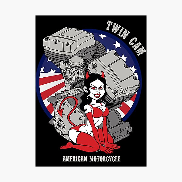 "HD Twin Cam Motorcycle Biker Hot She Devil Pinup Retro Moto ...
