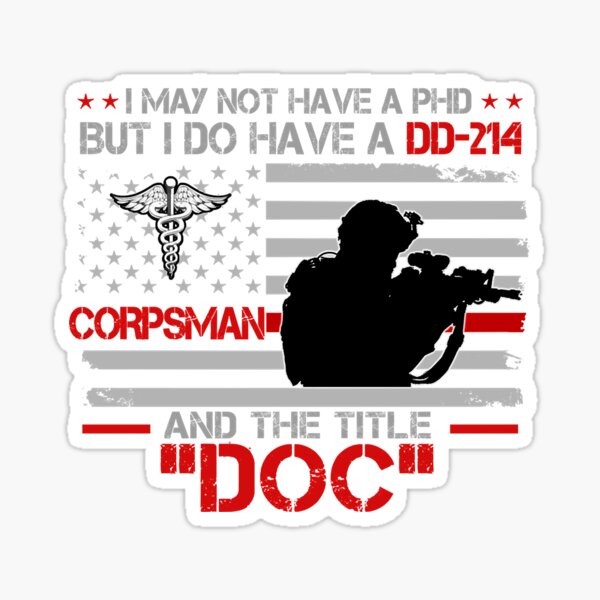 "DD 214 Corpsman- Proud Veteran Navy Corpsman American Flag" Sticker by ...