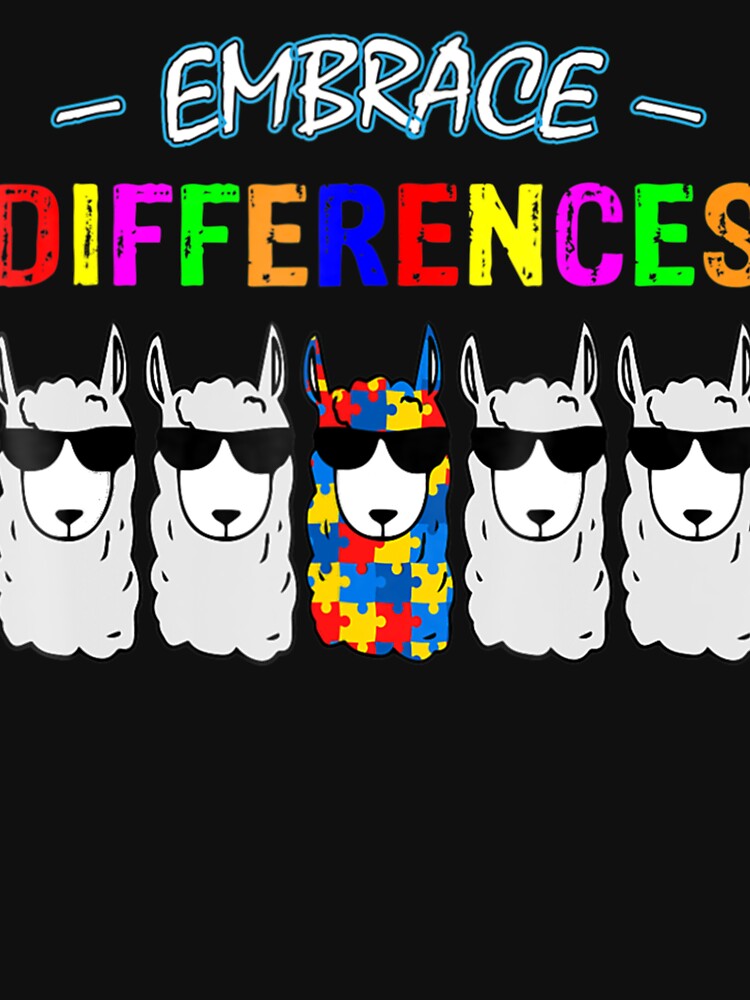 "Embrace Differences Llama Autism Awareness" T-shirt by RahbekahTran ...
