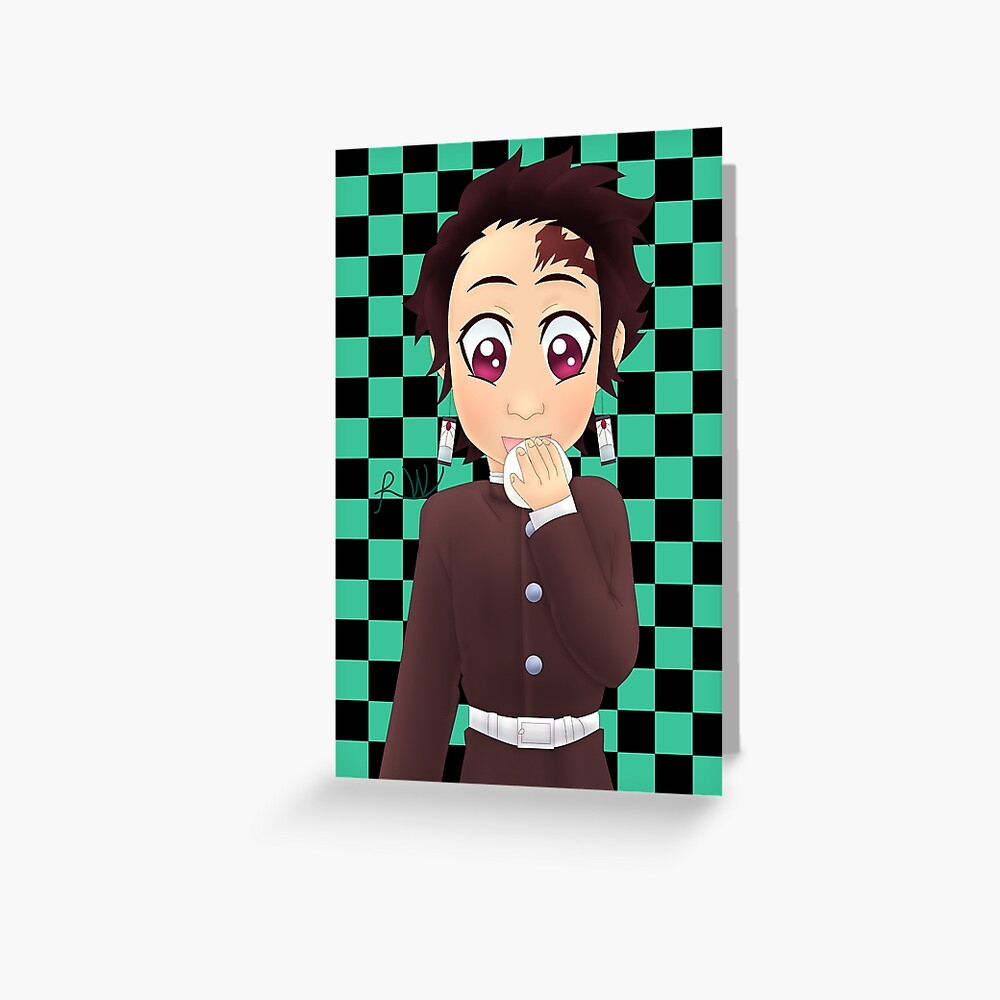 "Chibi Tanjiro eating a rice ball" Greeting Card by Royal-Art | Redbubble