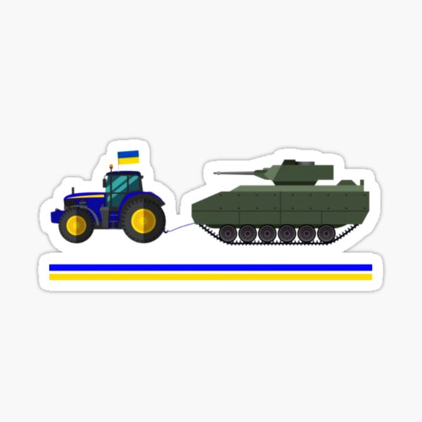 "Funny Ukrainian Farmer Towing Russian Tank" Sticker by DavidsonHello ...