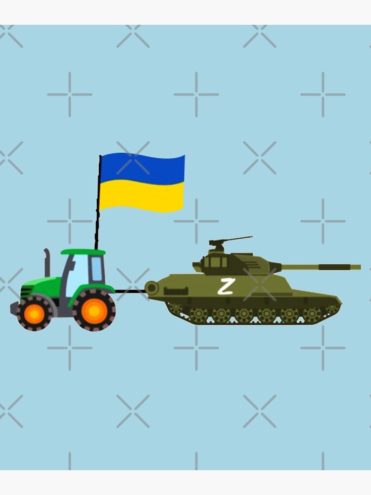 "Ukrainischer Traktor, der einen russischen Panzer zieht Ukraine-Flagge ...
