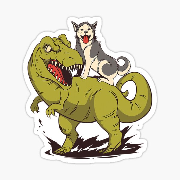 "Funny Siberian Husky Dog Riding Dinosaur" Sticker by PerkinsAarav ...
