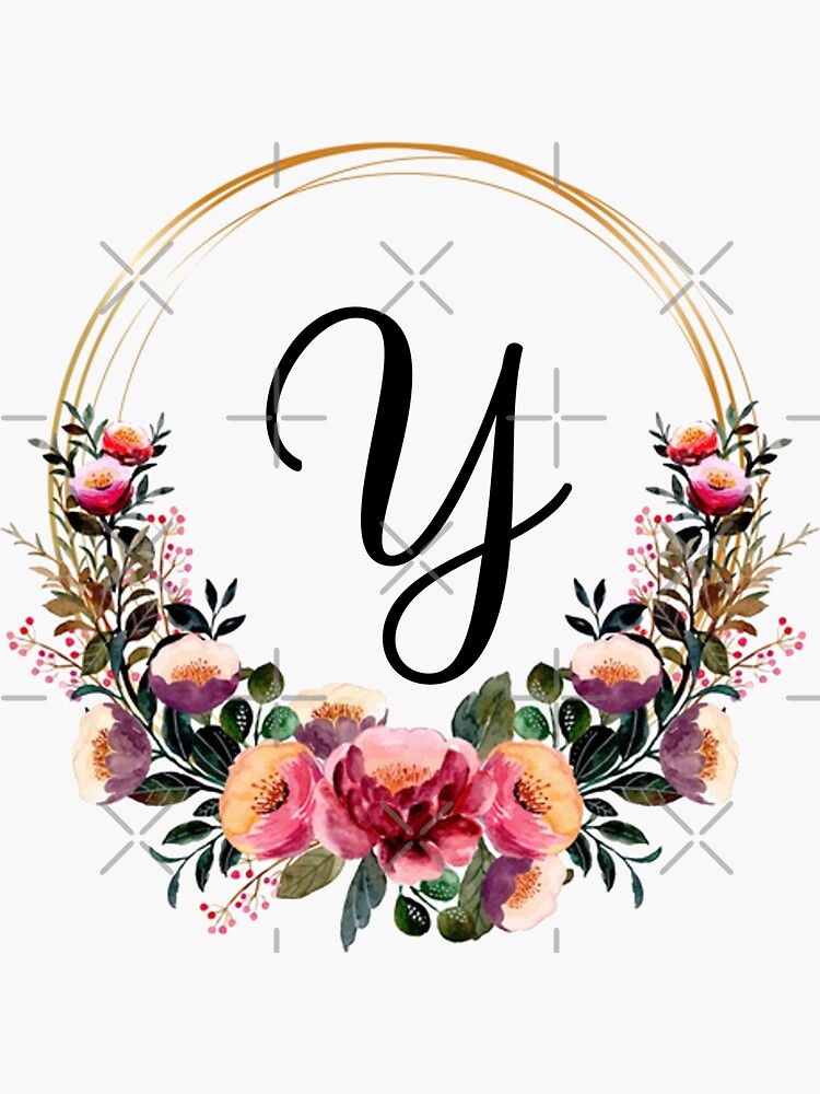 "Monogram with Pink Floral | Monogram Letter Y" Sticker by JustSeasons ...