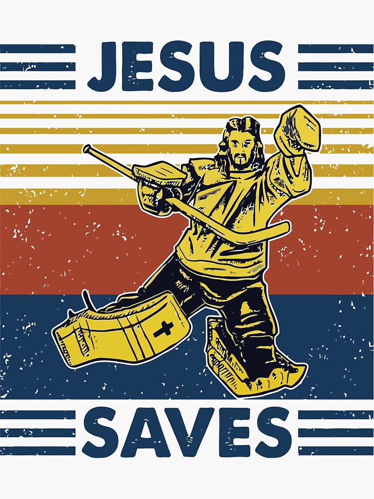"jesus saves hockey player" Sticker for Sale by artisanaa | Redbubble