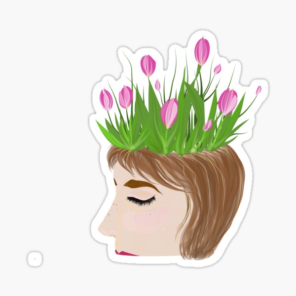 "Girl with flowers" Sticker by PlusieursLignes | Redbubble