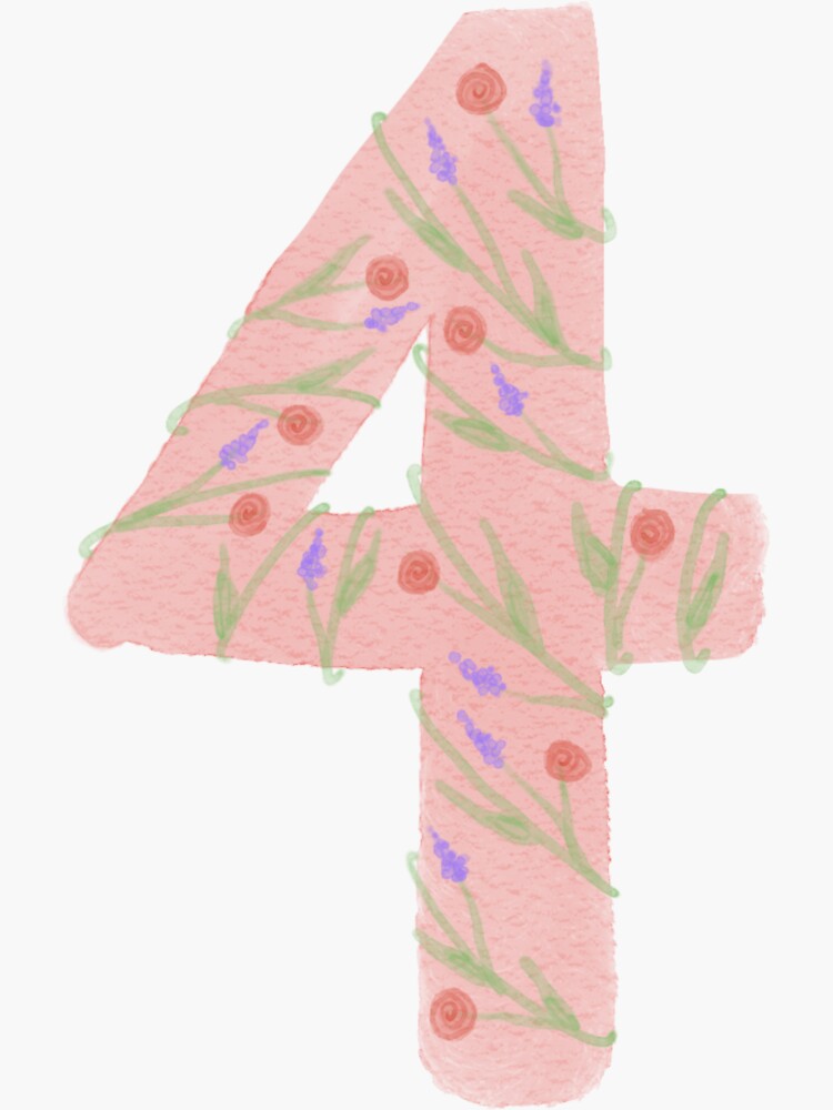 "Pastel pink number four with flowers" Sticker for Sale by ValeryFlame ...