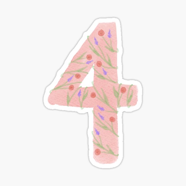 "Pastel pink number four with flowers" Sticker for Sale by ValeryFlame ...