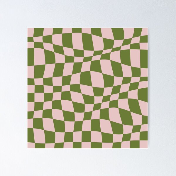 "Warped Checkered Pattern (pink/olive green)" Poster for Sale by ...