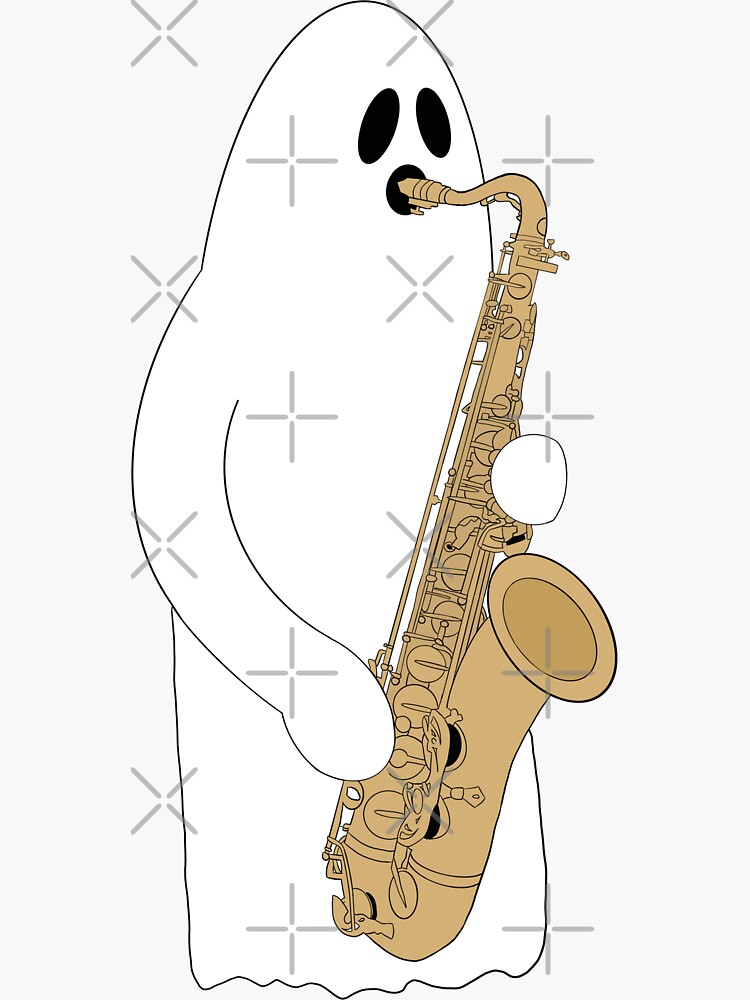"Ghost Rocker Saxophone Full Colour" Sticker by limitLIS | Redbubble