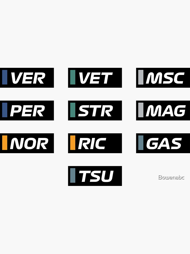 "F1 2022 Driver Stickers Pack Timing Tower" Sticker by Bowenabc | Redbubble