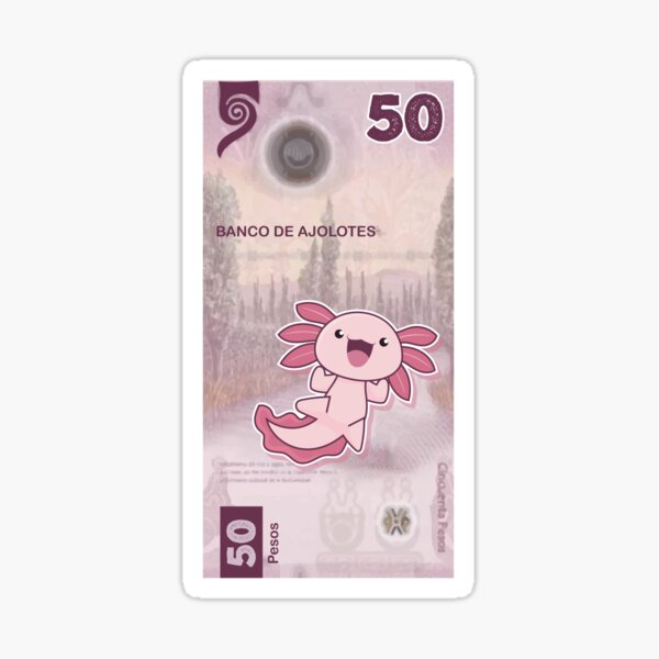 Pegatina Ajolote Billete Mexicano De 50 Pesos Banco De Ajolotes De