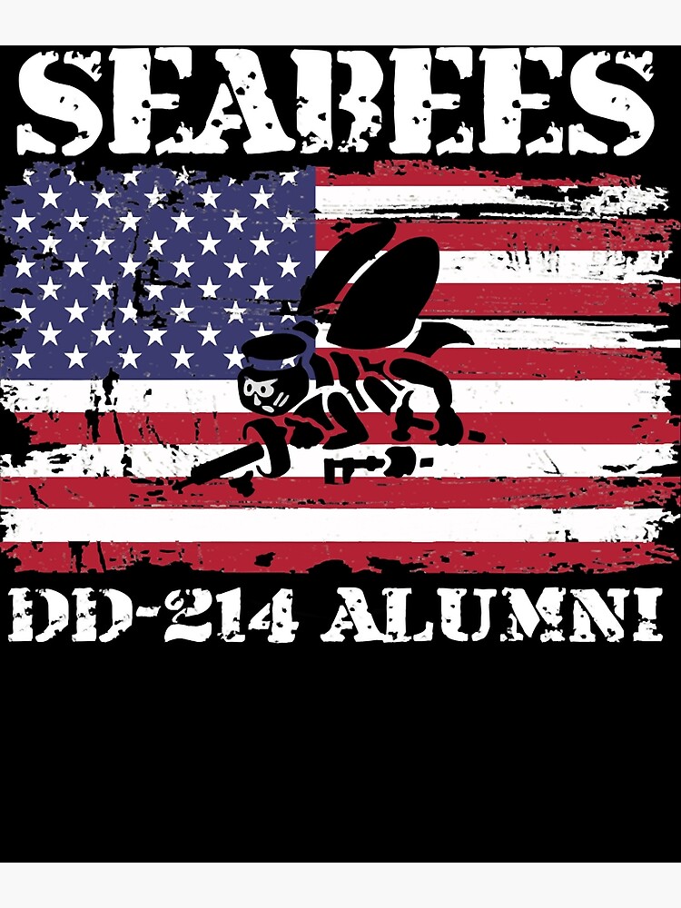 "U.S. Navy Seabees Veteran American Flag Seabee Logo" Art Print for ...