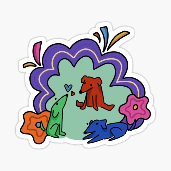 "Colorful Dog Friends" Sticker by sarasue72 | Redbubble