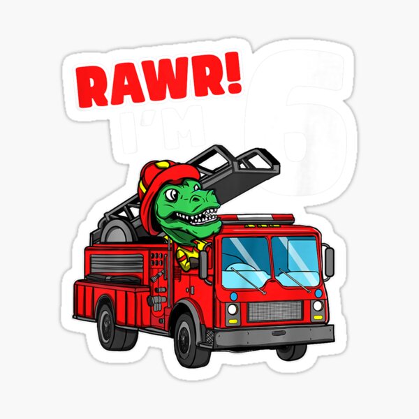 "Kids Dinosaur Fire Truck 6th Birthday Boy T-Rex Firefighter 6 T-Shirt ...
