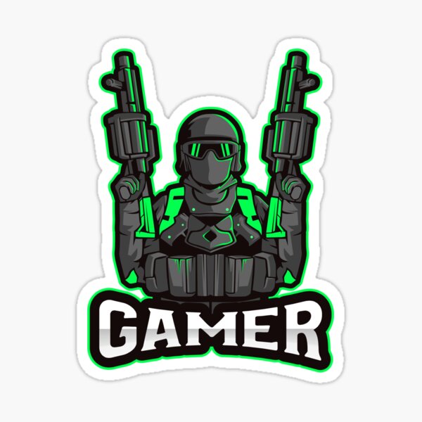 "Gamer with Soldier holding two Grenade Launchers" Sticker by PRIVARSHU ...