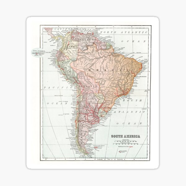 "Vintage Map of South America" Sticker for Sale by IndigoTDesigns ...
