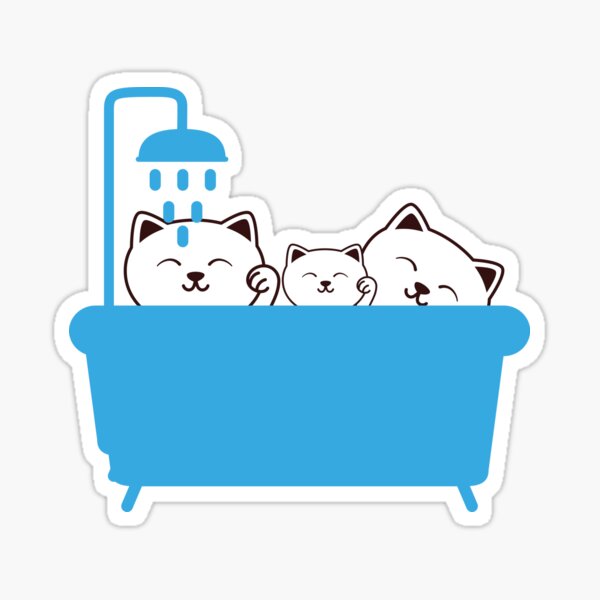 "Cute cat take shower | Cat in bathtub" Sticker by CorneliusDesign ...