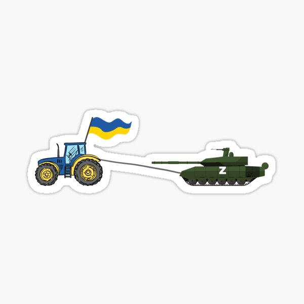 "Funny and true story.Ukrainian farmer tows Russian tank." Sticker by ...