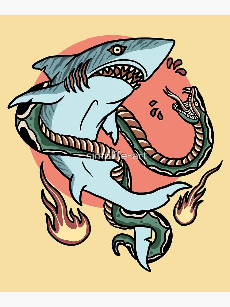 "shark vs snake" Poster for Sale by simplife-art | Redbubble