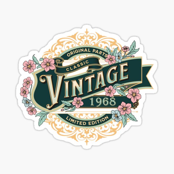 "Vintage 1968" Sticker by brynscully | Redbubble