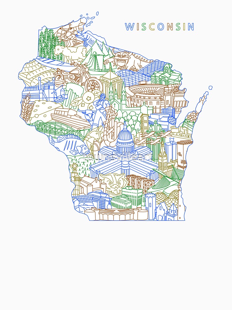 "Wisconsin Landmark Collage Art "Earth"" T-shirt for Sale by ...
