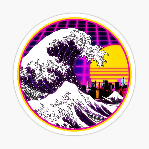 "Great Wave Retro 80s Aesthetic" Sticker by ind3finite | Redbubble