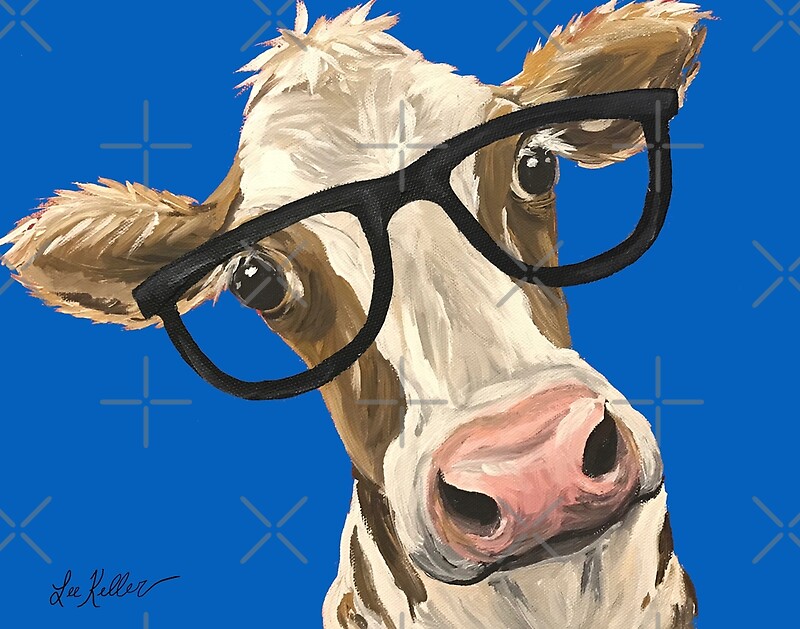 "Cute cow art, cow with glasses" by leekellerart | Redbubble
