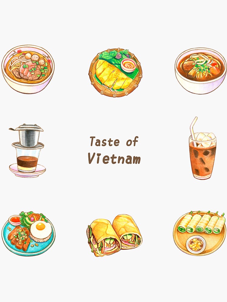 "Vietnam Street Food 越南美食貼紙 - Phở, Kaffee, Bánh Xèo, Cơm Tấm, Bánh Mì ...