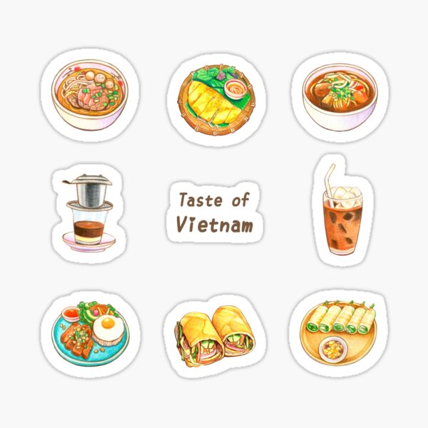 "Vietnam Street Food 越南美食貼紙 - Phở, Kaffee, Bánh Xèo, Cơm Tấm, Bánh Mì ...