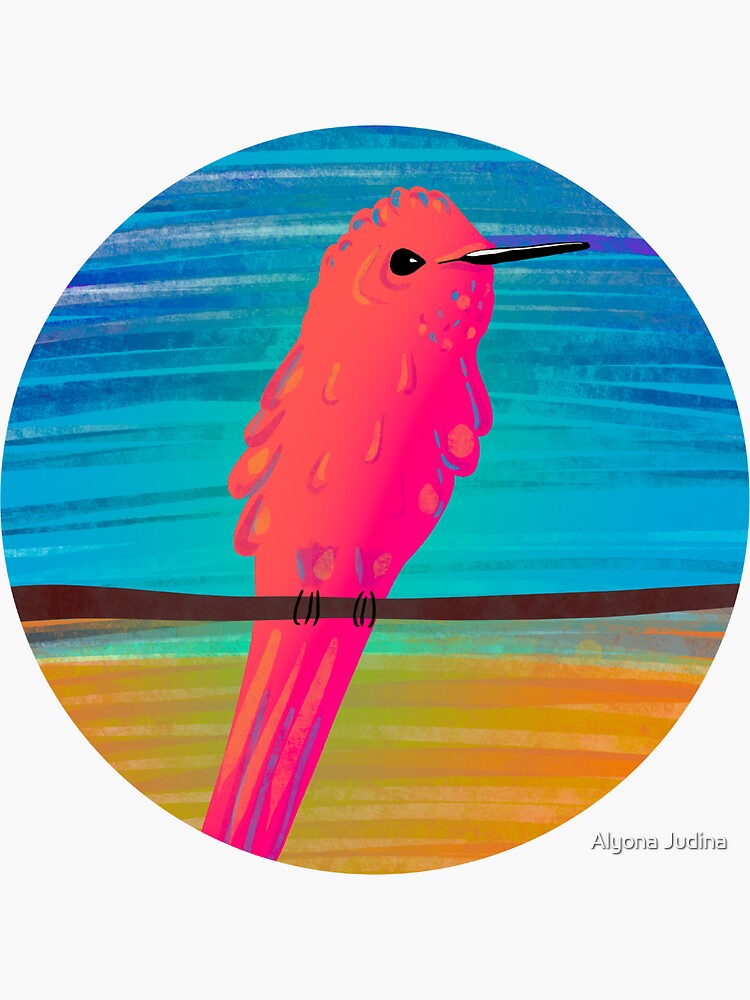 "Cute pink bird sticker colorful and funky " Sticker for Sale by ...