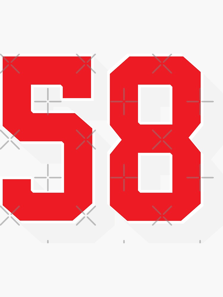 "Jersey Number 58 red" Sticker by jiromie | Redbubble