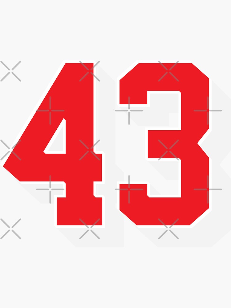 "Jersey Number 43 red" Sticker by jiromie | Redbubble