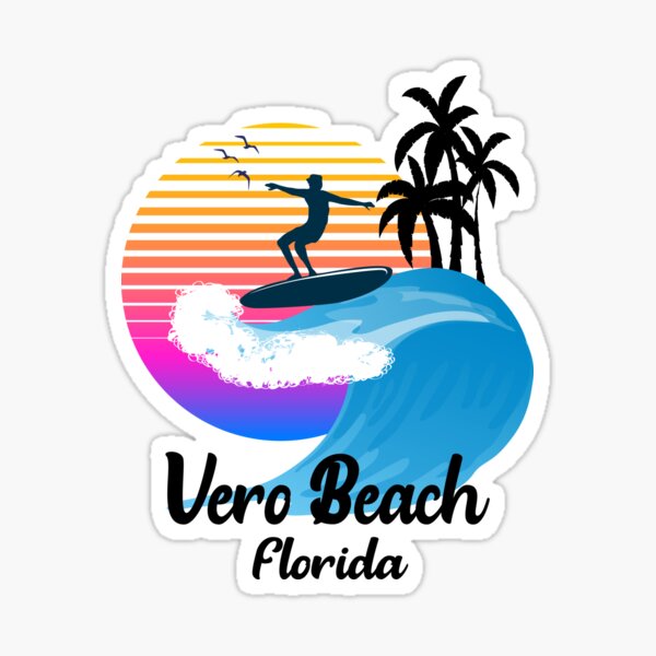 "Vero Beach Florida Seaside Retro Sunset" Sticker by mountainadora ...