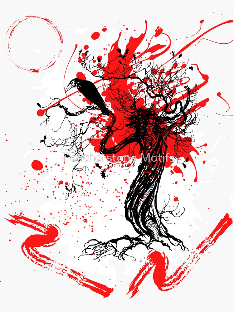 "Trash Polka Raven in a Tree" Sticker by featherstonemo | Redbubble
