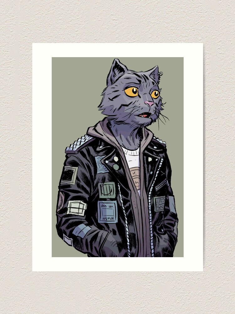 "cat, human cat, antropomorphic, cool cat, leather jacket, comic, draw ...