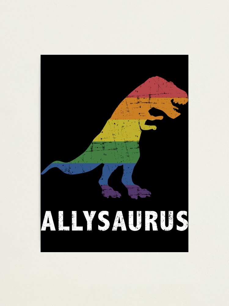 Lámina fotográfica «Dinosaurio Allysaurus en la bandera del arco iris ...