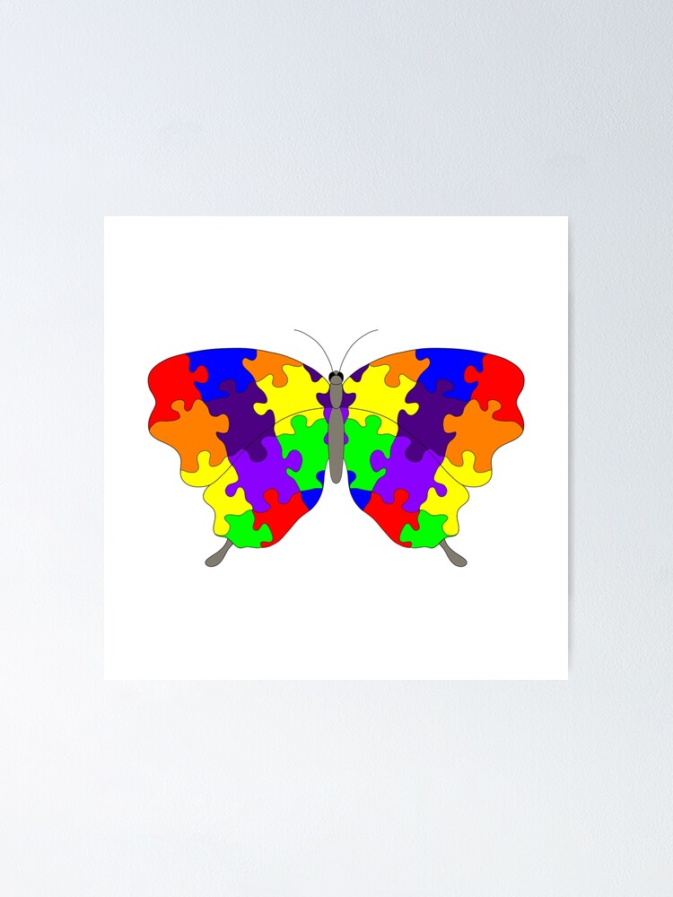 "Autism Butterfly Pieces Of The Puzzle Colorful Cartoon" Poster for ...