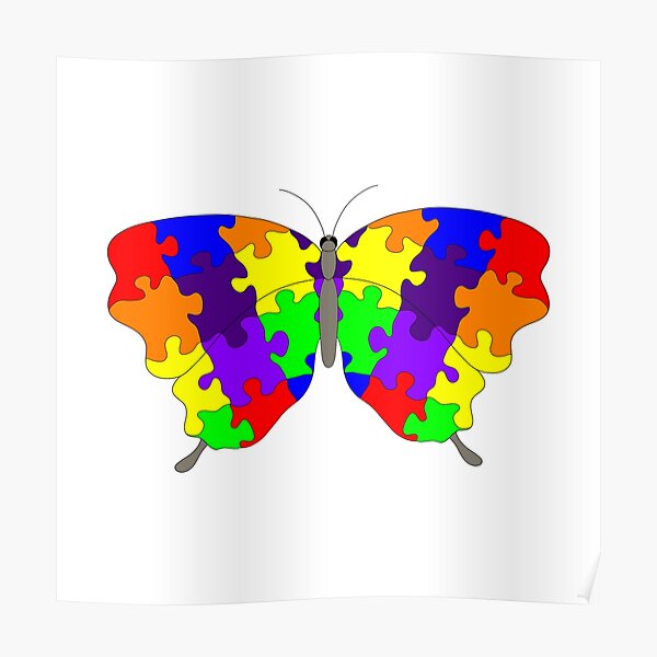 "Autism Butterfly Pieces Of The Puzzle Colorful Cartoon" Poster for ...