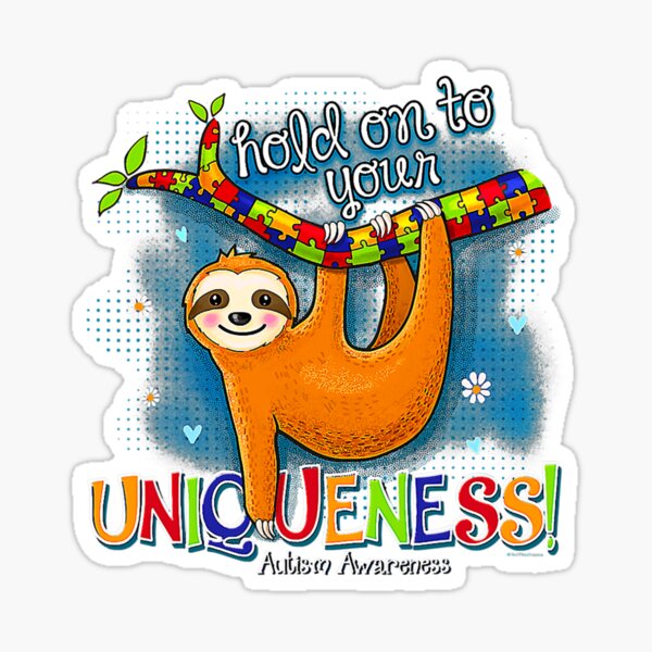 "Sloth holding Puzzle Piece heart Cute sloth Autism Awareness " Sticker ...