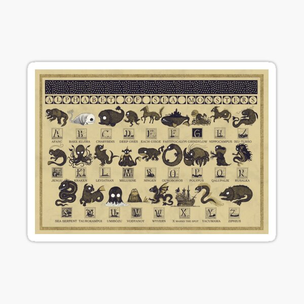 "Alphabet of Sea Monsters Poster" Sticker by tinerziseiderk | Redbubble