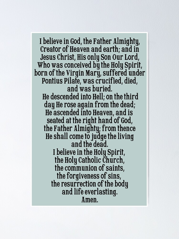 "Apostles' Creed Prayer in Black (Catholic)" Poster for Sale by ...