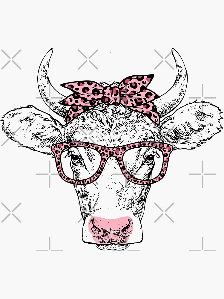 "Cute Cow with leopard print bandana and glasses" Sticker for Sale by ...